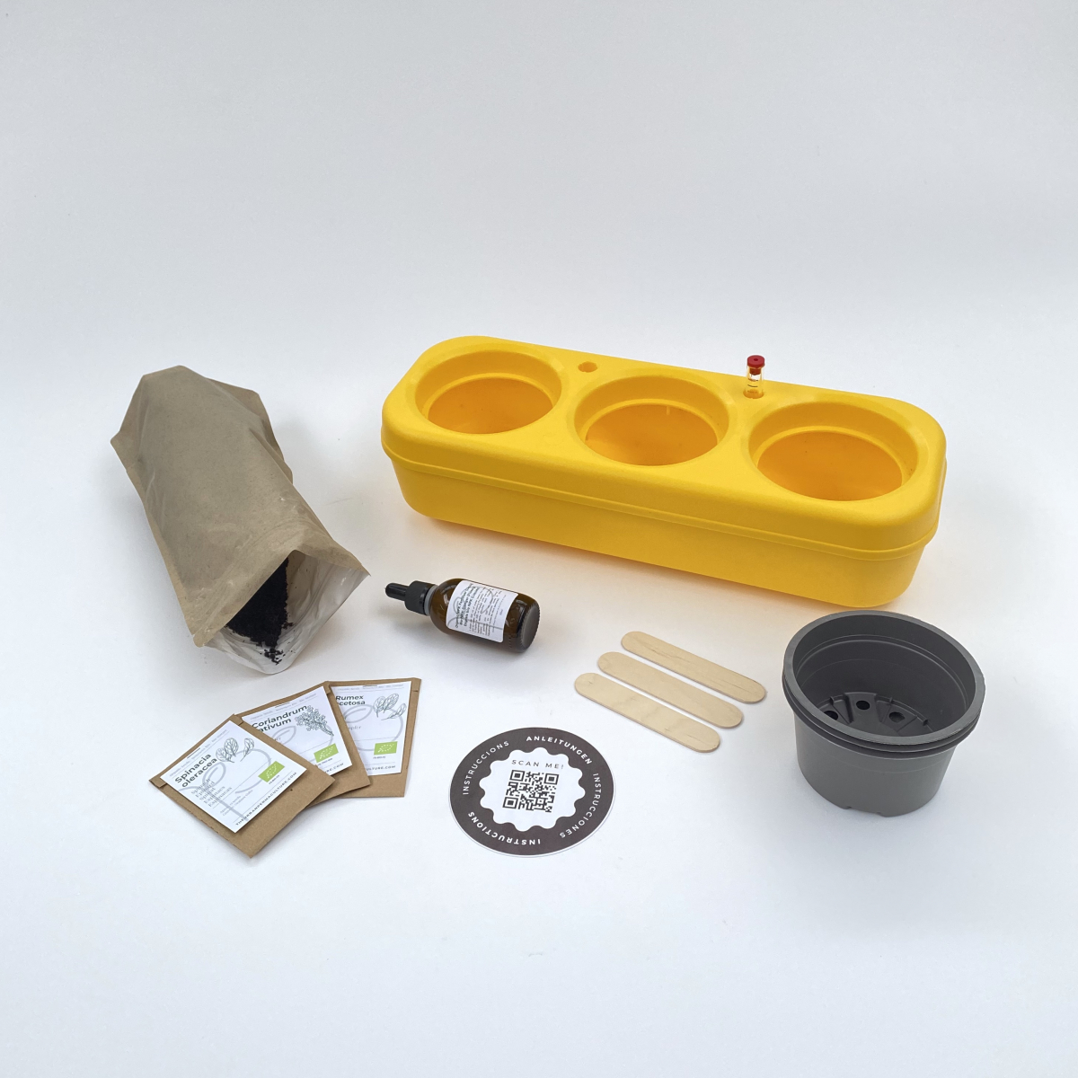 (Yellow) Recycled plastic Pbox Kit: the triple semi-hydroponic urban