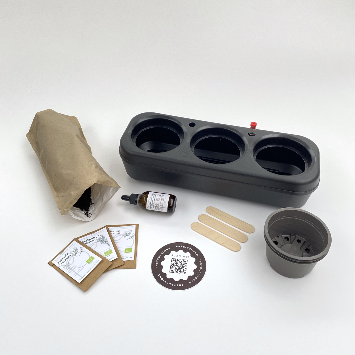 (Black) Recycled plastic Pbox Kit: the triple semi-hydroponic urban g